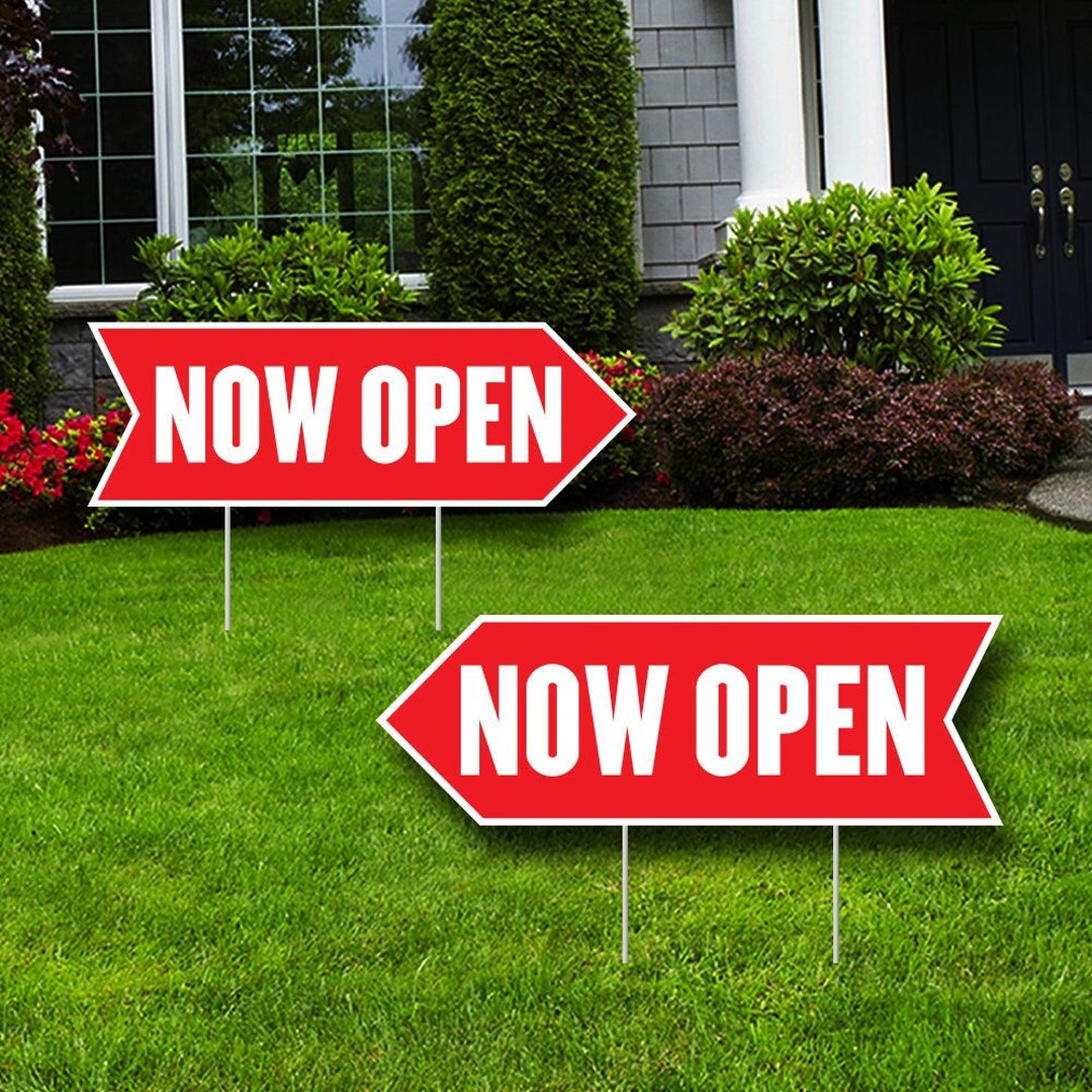 Pack of 2 Now Open Yard Signs With Arrows 23" X 7.5" - Coroplast Now ...