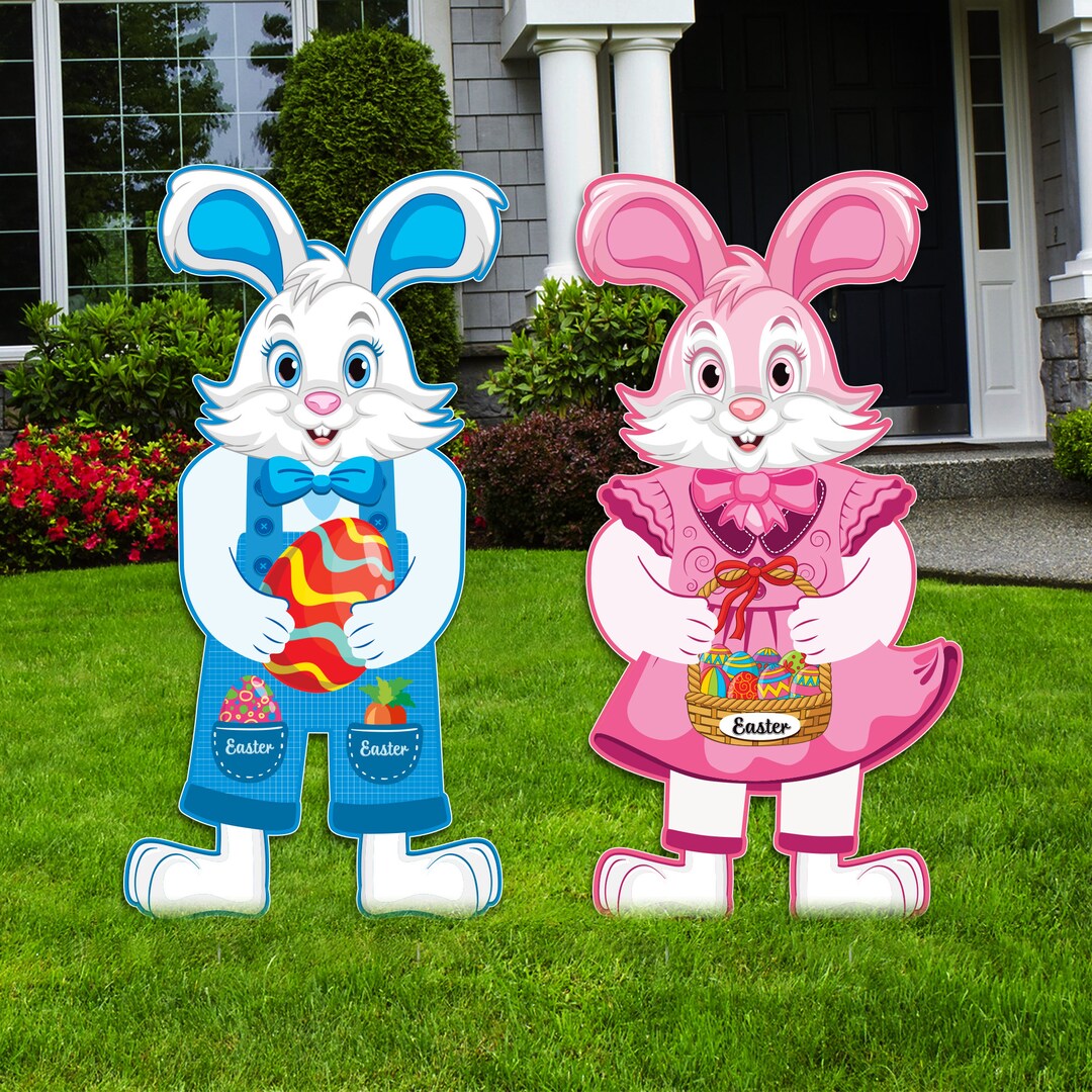 Happy Easter Yard Sign Cutout - Bunnies With Eggs Yard Decorations for ...