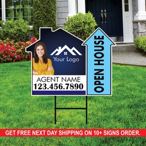 10 Pack Custom Open House Arrow Yard Sign 18" X 24", 2 Sided Add Your ...