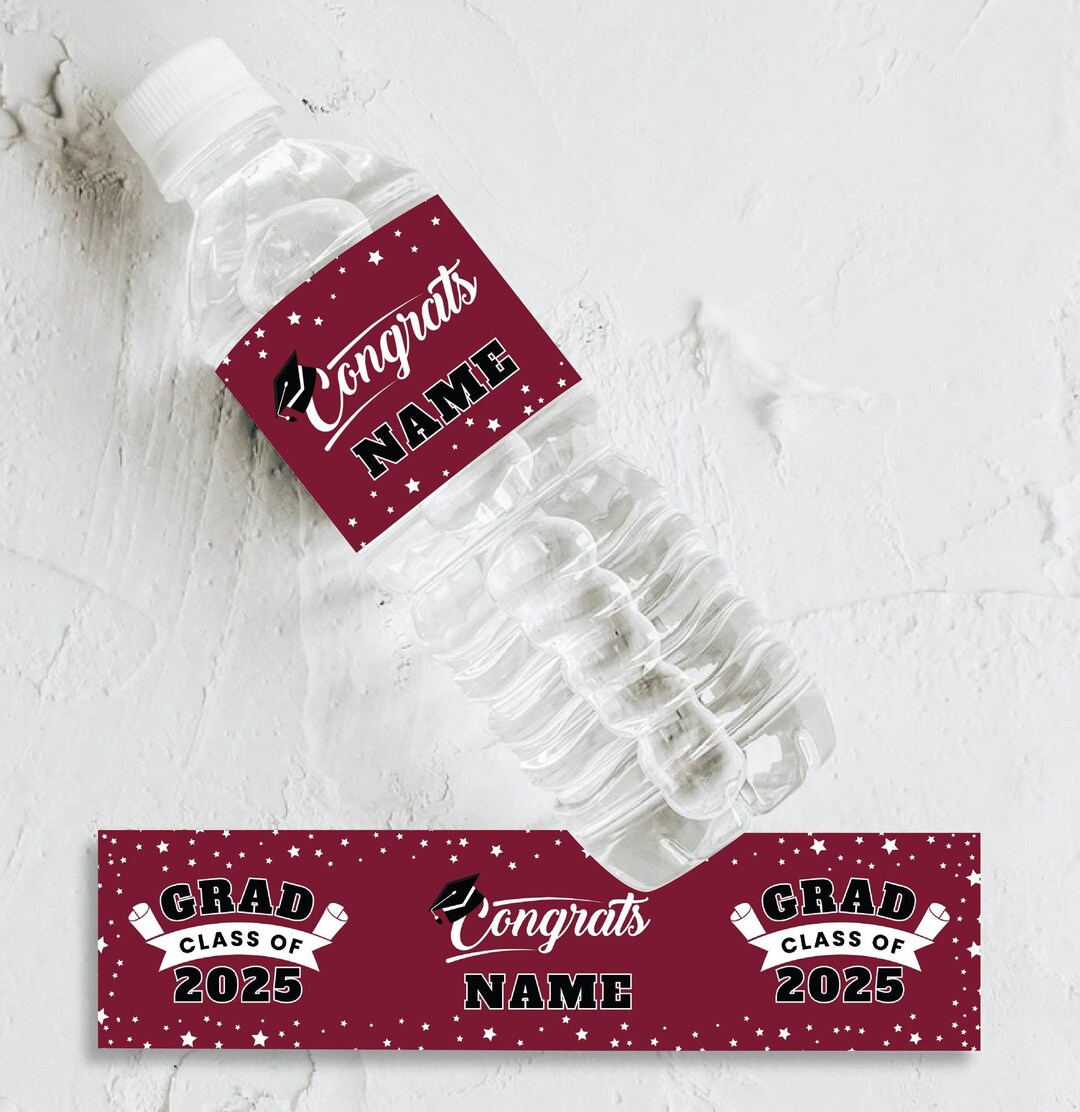 25 Pcs Custom Graduation 2025 Water Bottle Labels, Add Name ...