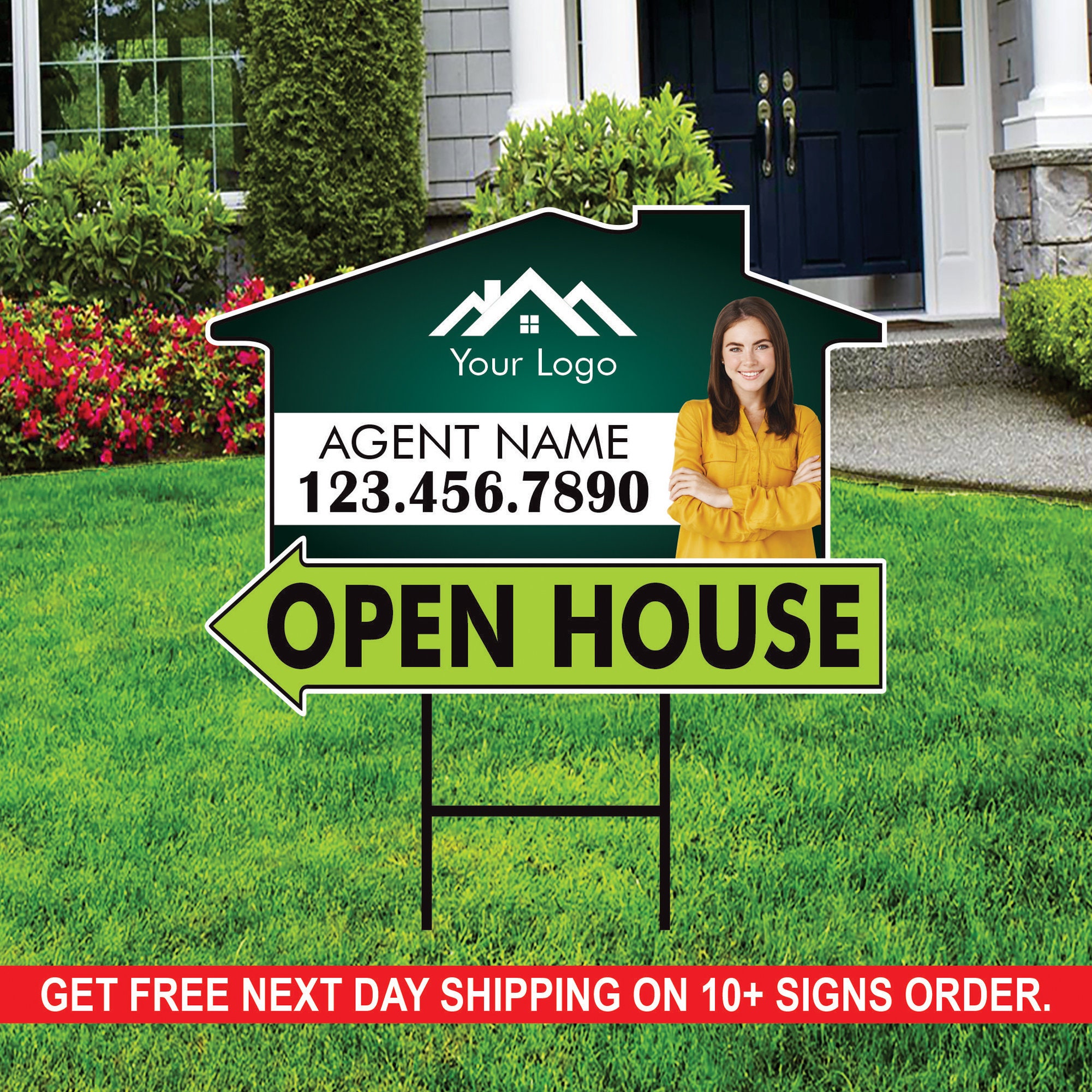 10 Pack Custom Open House Arrow Yard Sign 18" X 24", 2 Sided Add Your ...