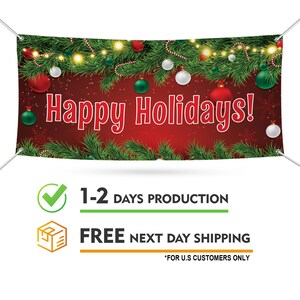 Happy Holidays Banner Sign - 13 Oz Heavy Duty Holiday Sign Banner, Xmas ...