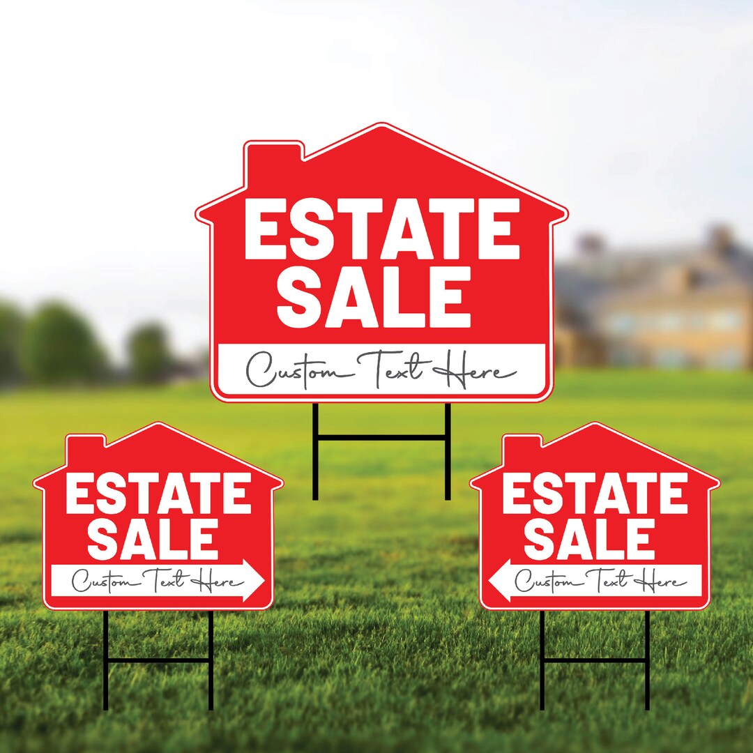 Estate Sale Yard Sign (3 Pack) - Coroplast Double Sided Waterproof ...