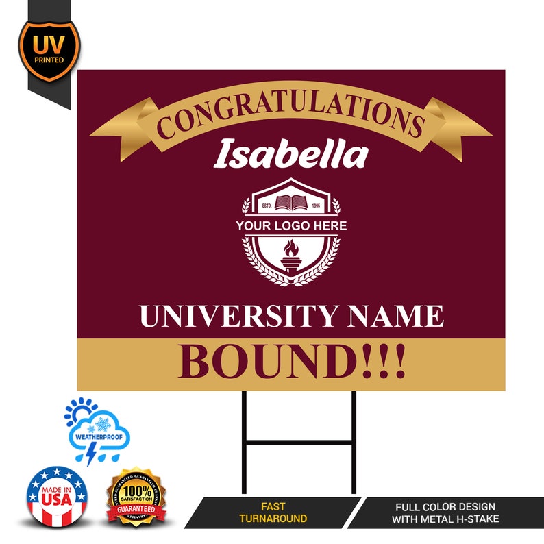 Personalized College Bound Yard Sign, College Logo Sign, Custom ...