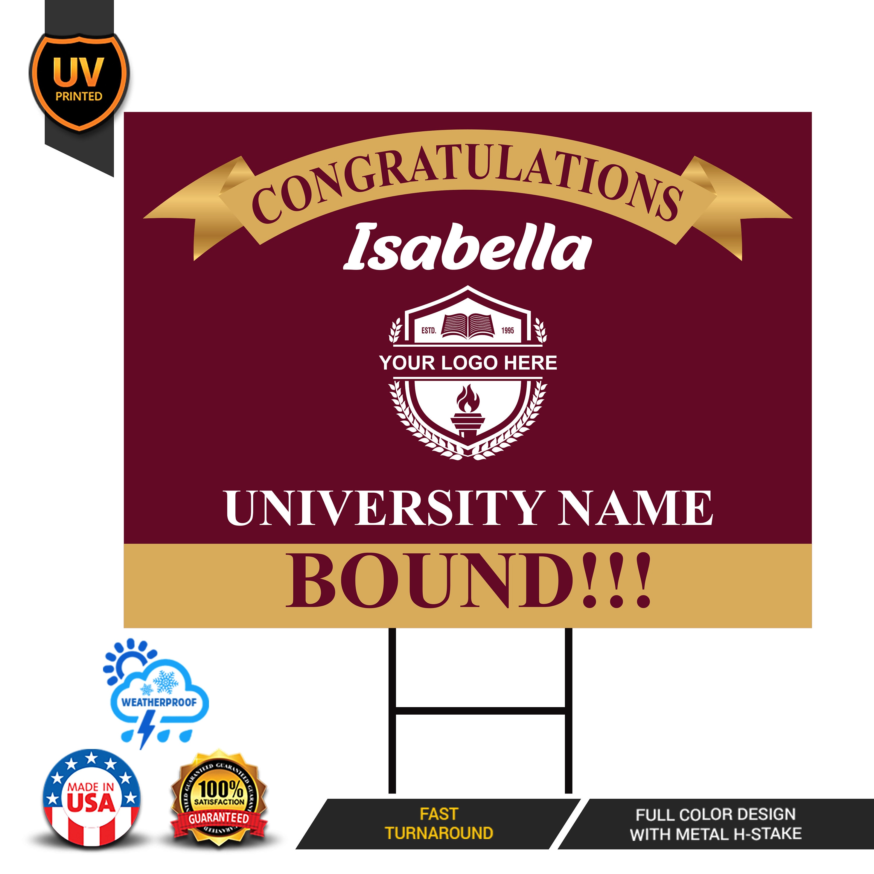 Personalized College Bound Yard Sign, College Logo Sign, Custom ...