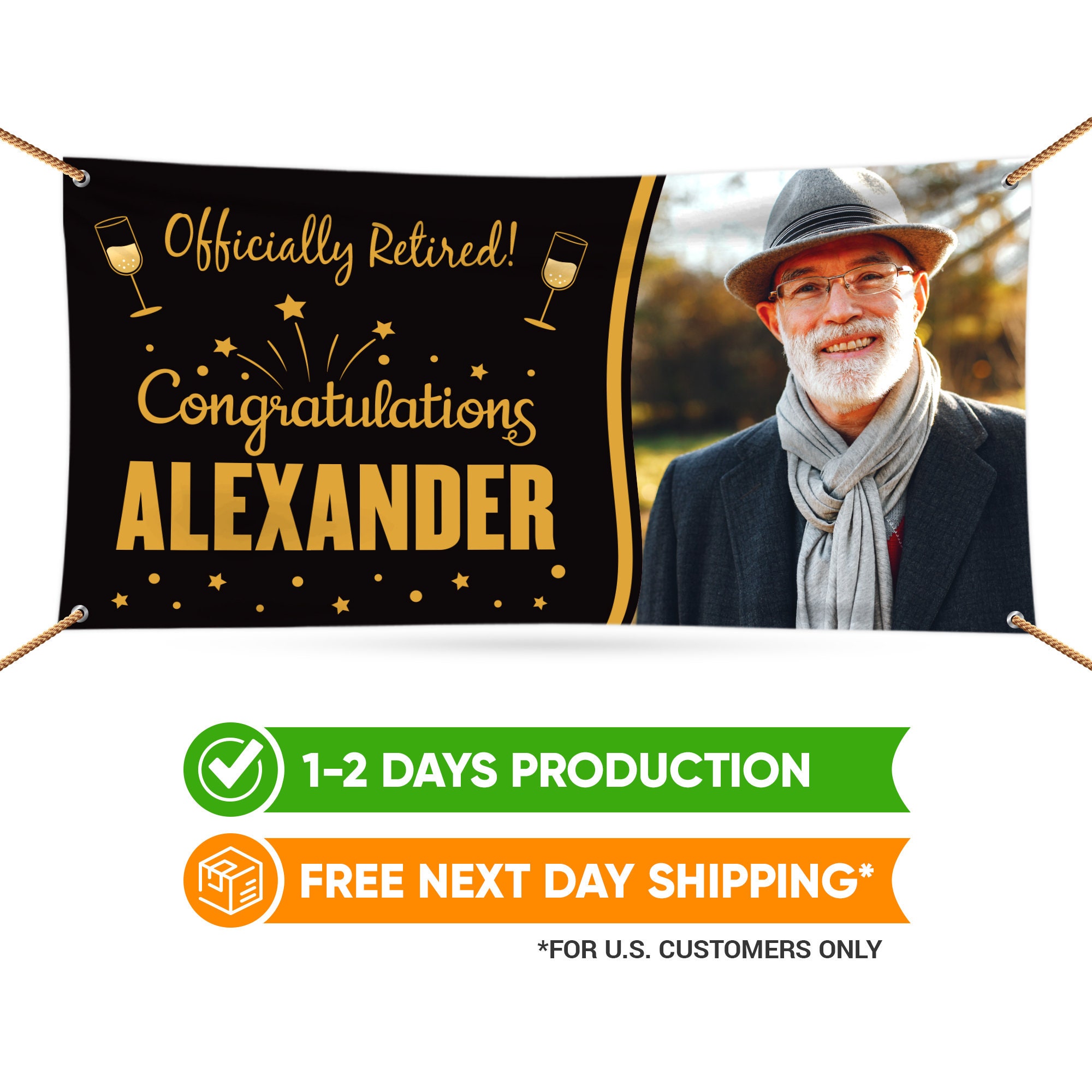 Retirement Personalized Banner Sign With Photo 13 Oz - Etsy