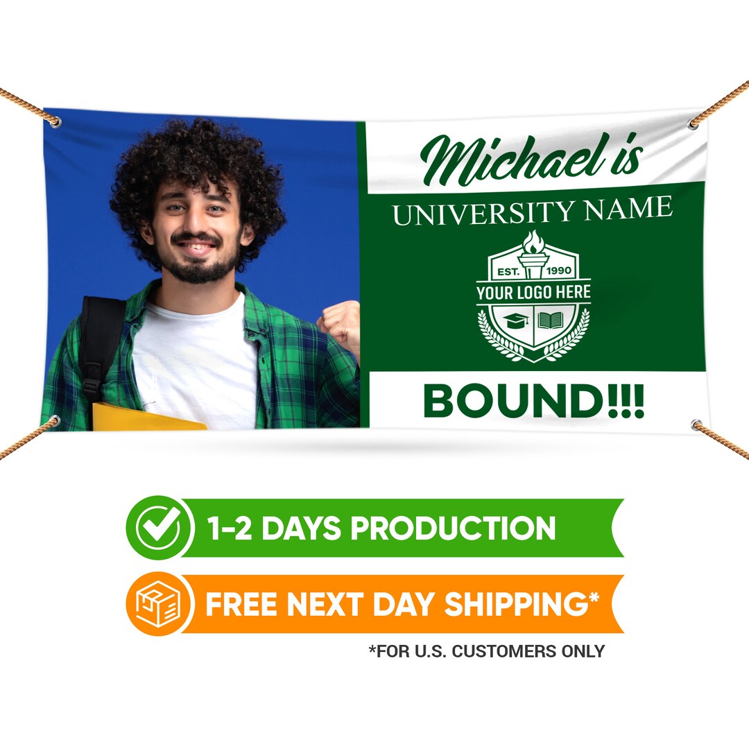 Personalized College Bound Banner Sign With Photo - 13 Oz Custom Logo ...