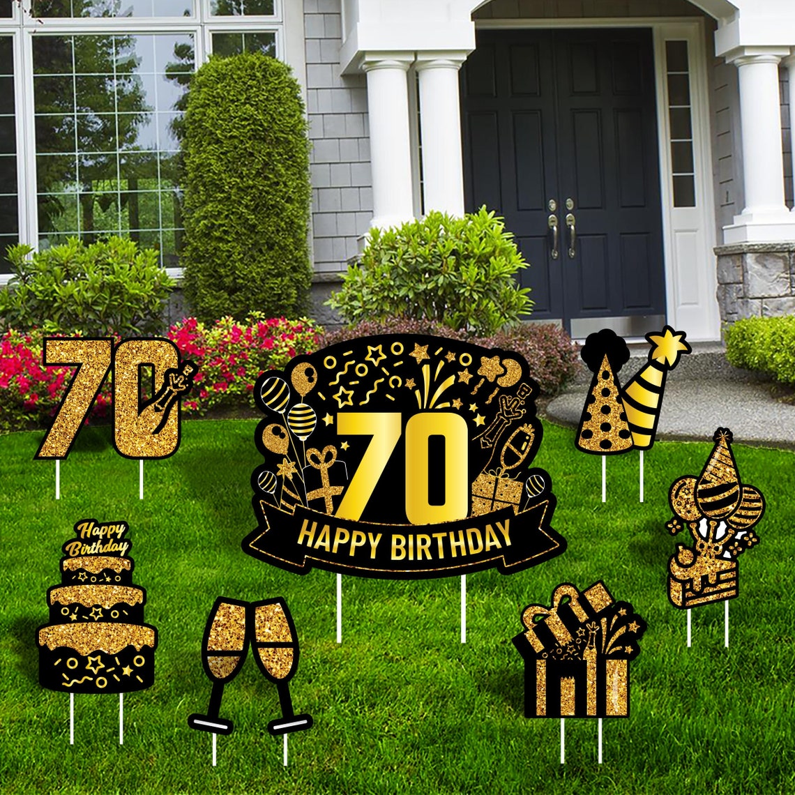 Custom 70th Birthday Yard Sign Decorations Coroplast Golden | Etsy