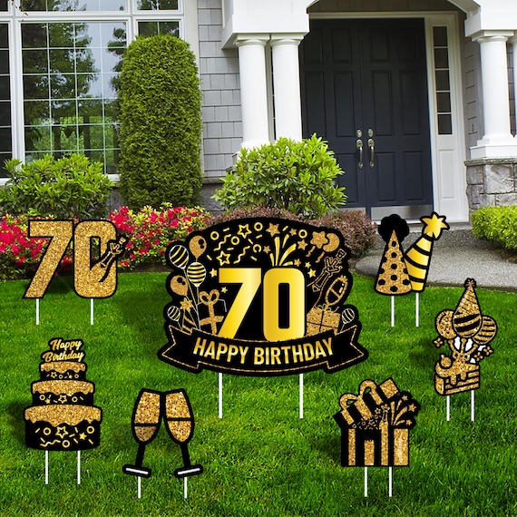 Custom 70th Birthday Yard Sign Decorations Coroplast Golden - Etsy