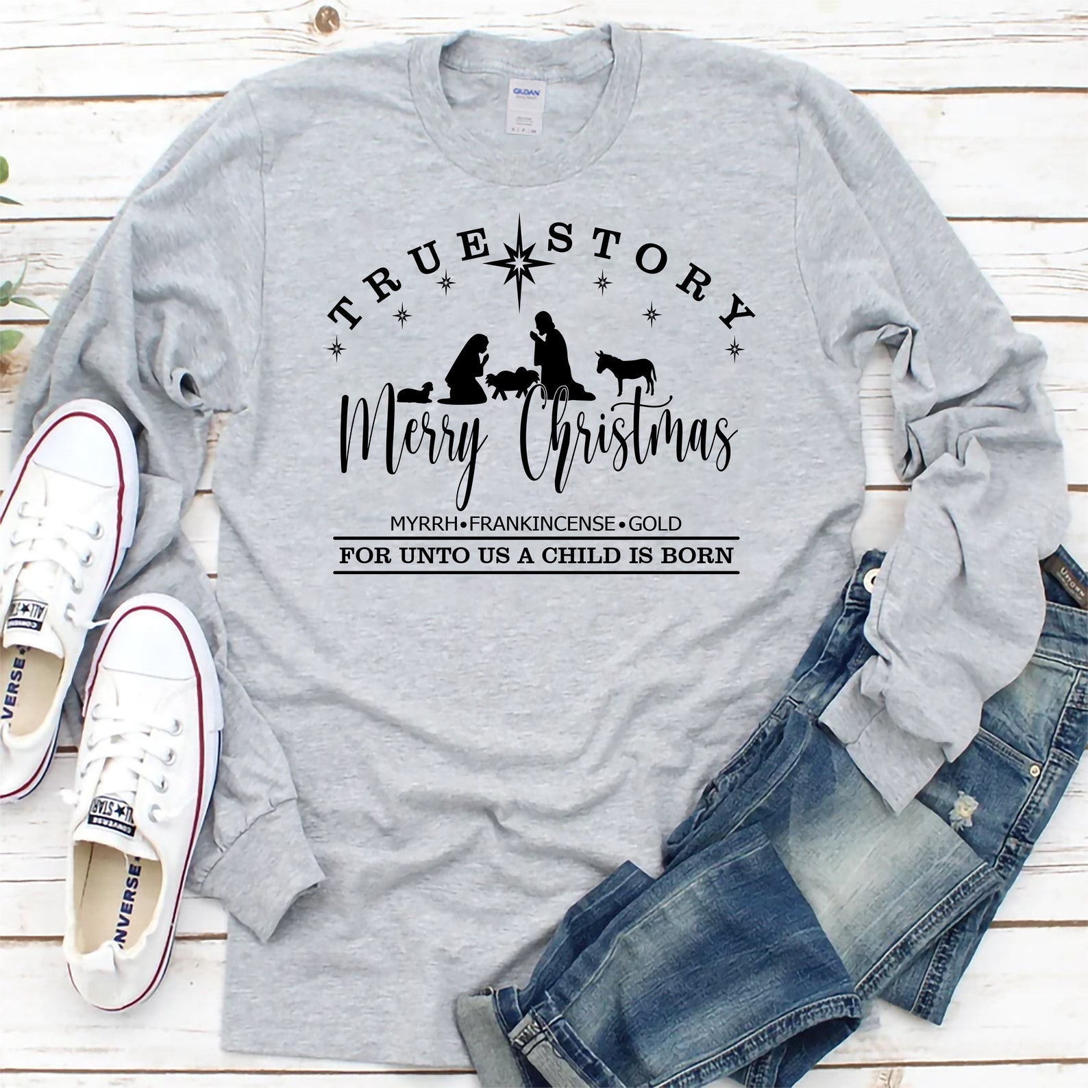 True Story Long Sleeve Shirt, Christmas True Story Nativity Unisex Long ...