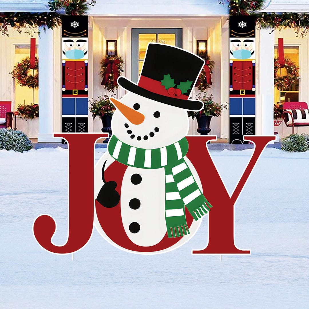 JOY Snowman Yard Sign With Stakes, Christmas Outdoor Lawn Decor ...