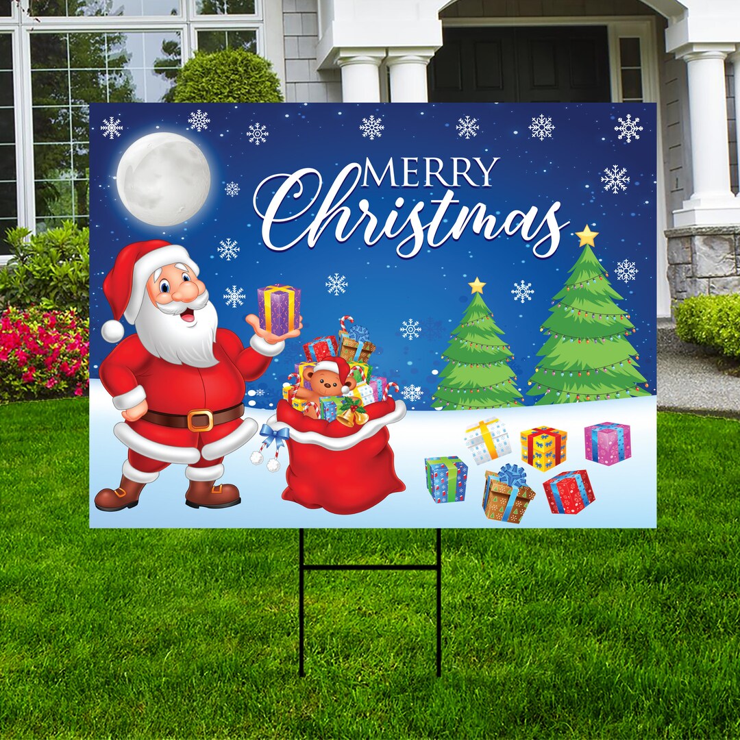 Merry Christmas Yard Sign, Christmas Santa Claus Winter Decoration ...