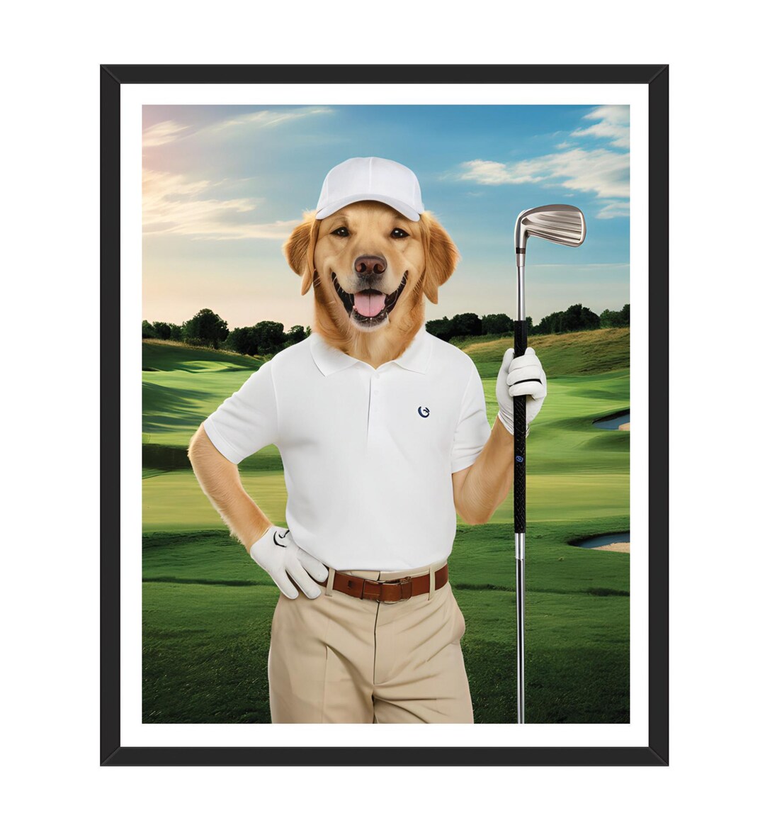 Personalized Golfer Dog Portrait, Custom Pet Wall Art, Funny Golf Gifts ...