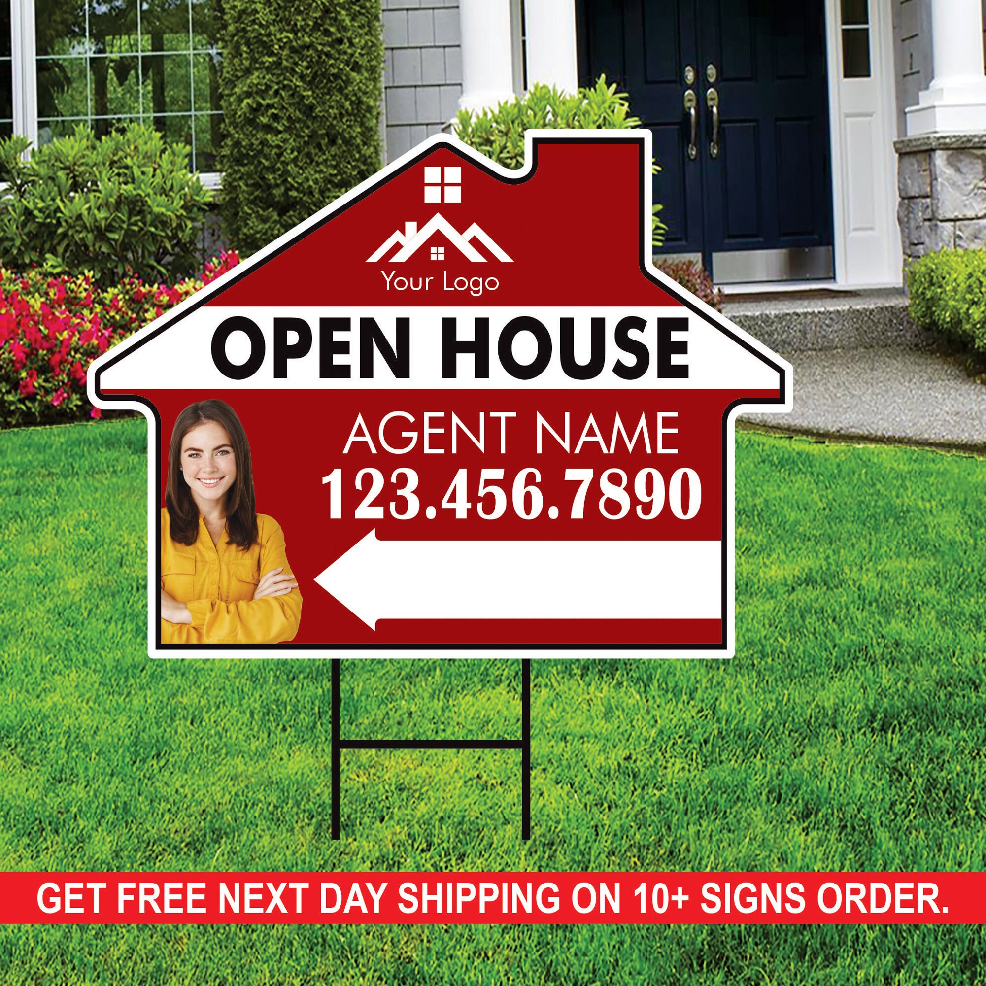 10 Pack Custom Open House Arrow Yard Sign 18" X 24", 2 Sided Add Your ...