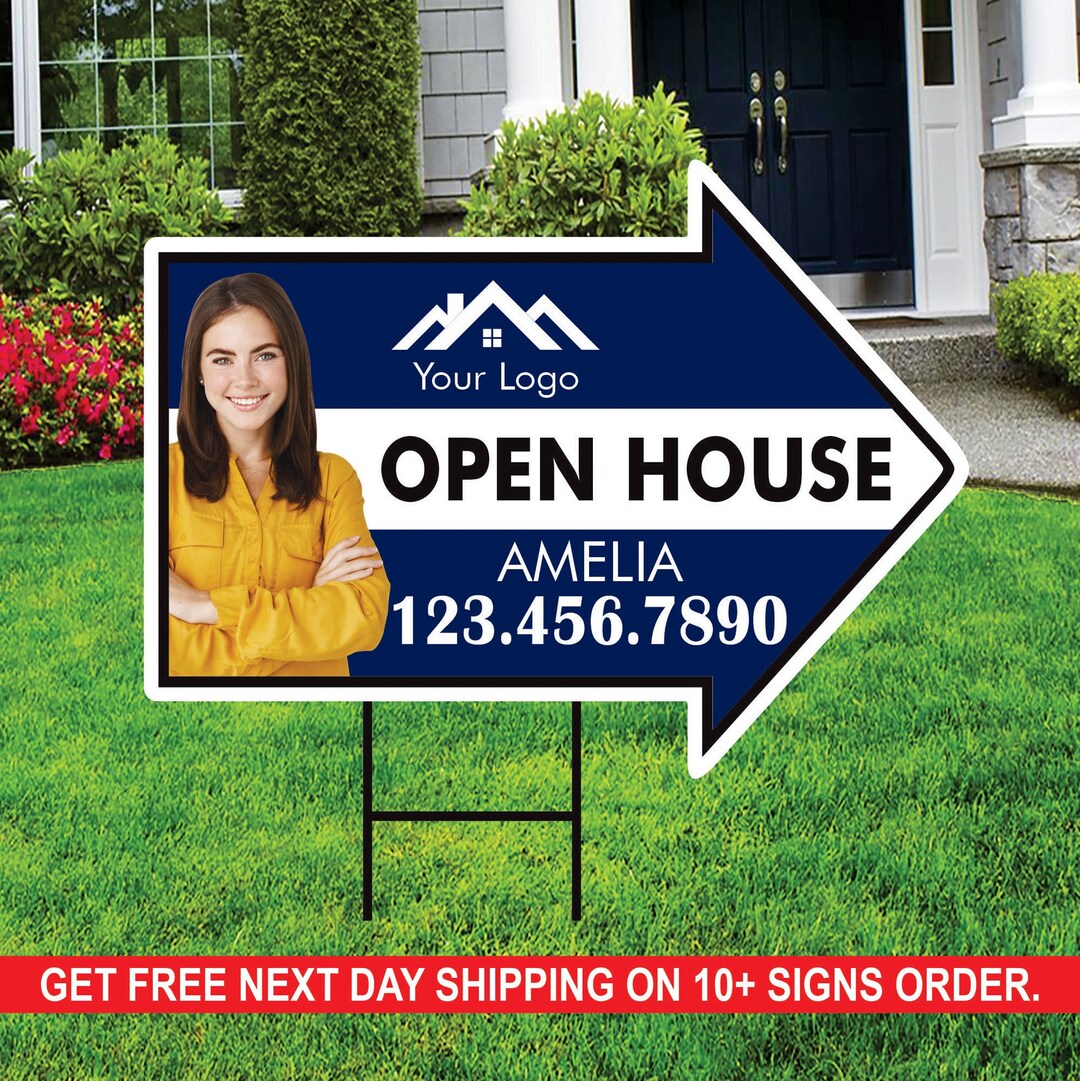 Custom Open House Arrow Yard Sign 18" X 24", 2 Sided Add Your Text ...