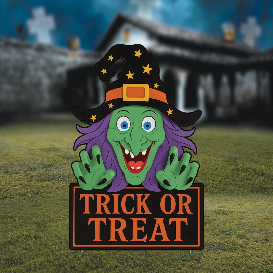 Trick or Treat Witch Yard Sign, Halloween Garden Stakes for Outdoor ...