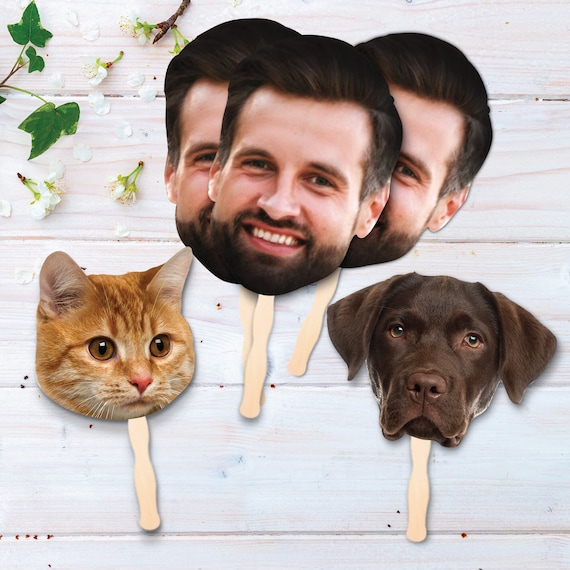 Custom Face Fans With Wooden Handle Wedding Heads Graduation - Etsy