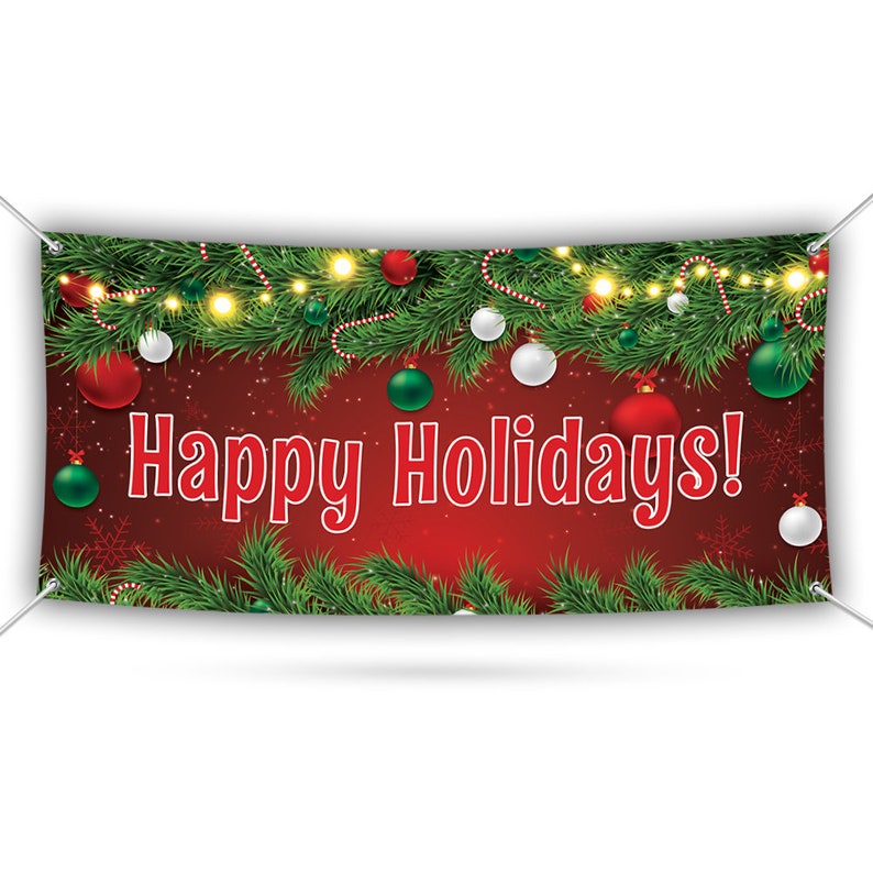 Happy Holidays Banner Sign - 13 Oz Heavy Duty Holiday Sign Banner, Xmas ...