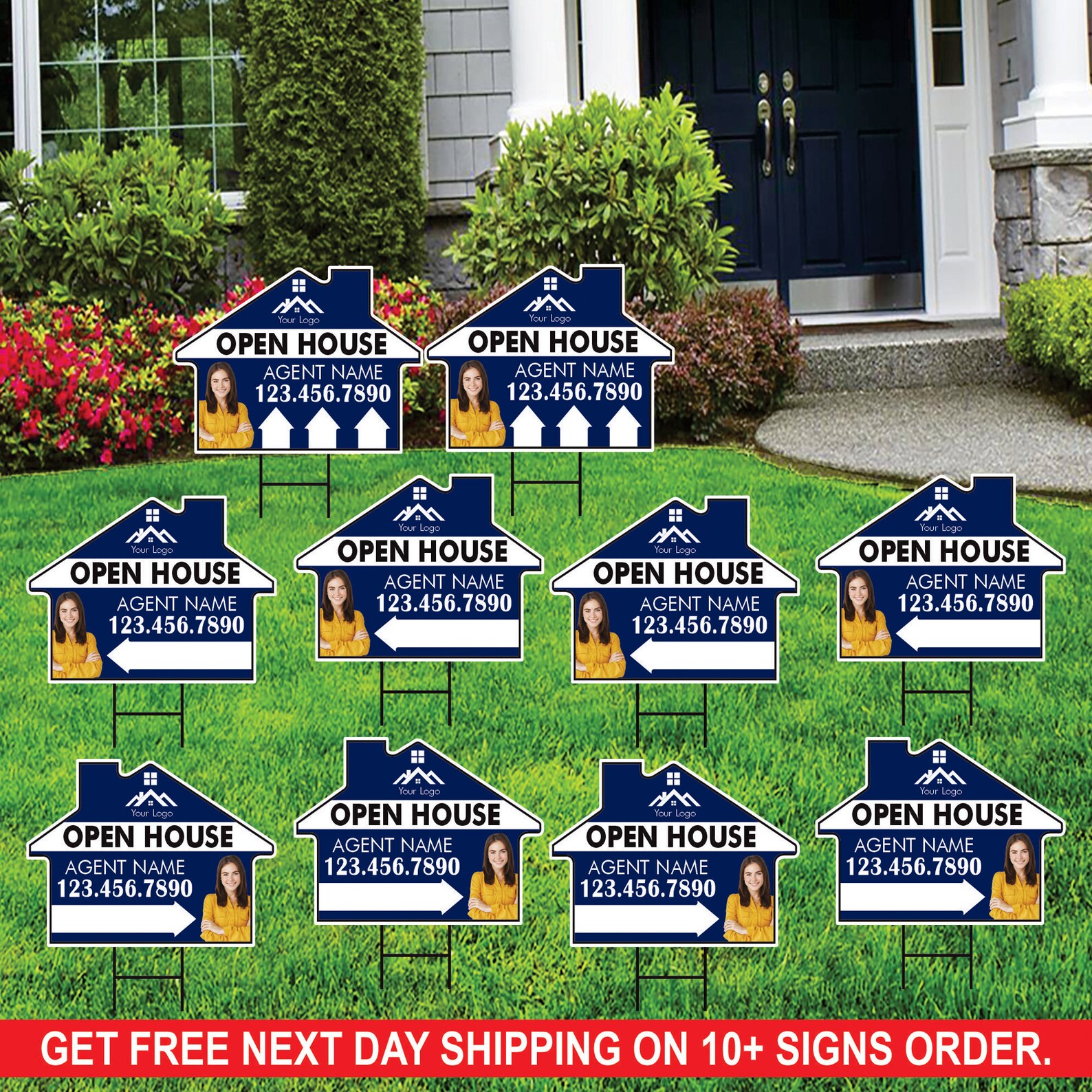 10 Pack Custom Open House Arrow Yard Sign 18" X 24", 2 Sided Add Your ...