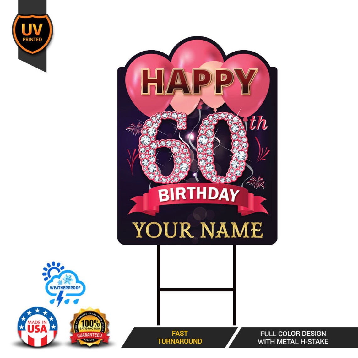 60th Birthday Yard Sign Decorations 18" X 24" - Coroplast 60 Year Old ...