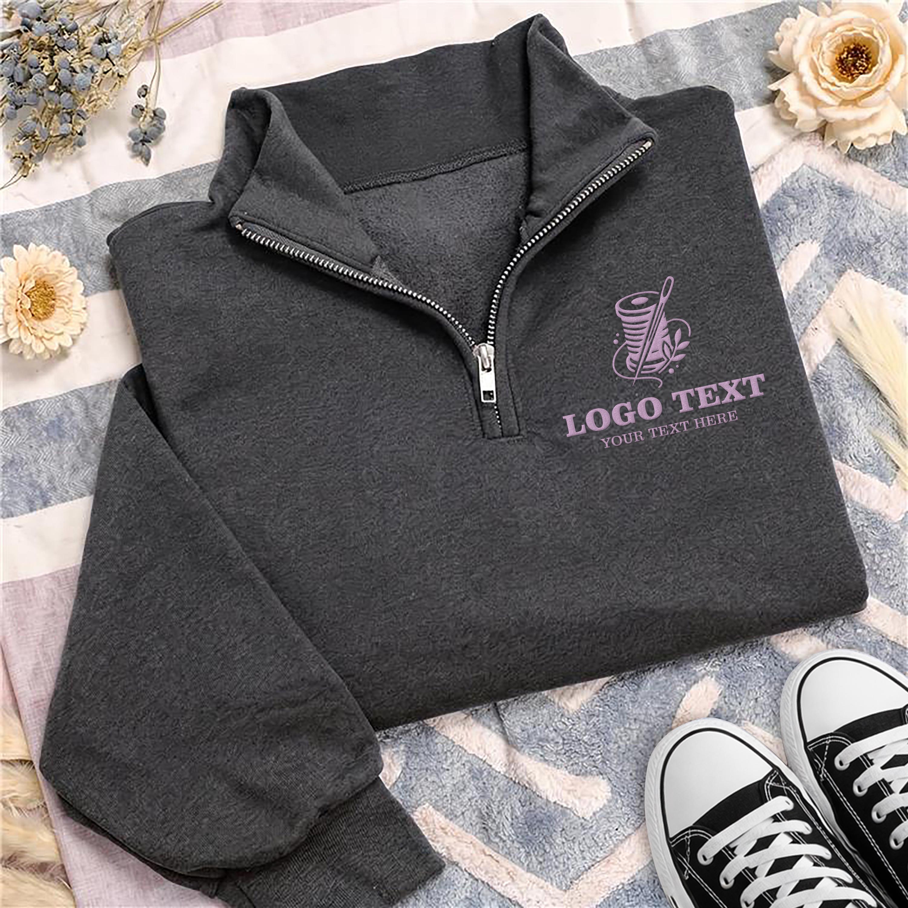 Custom Logo Embroidered Quarter Zip Sweatshirt, Personalized Business ...