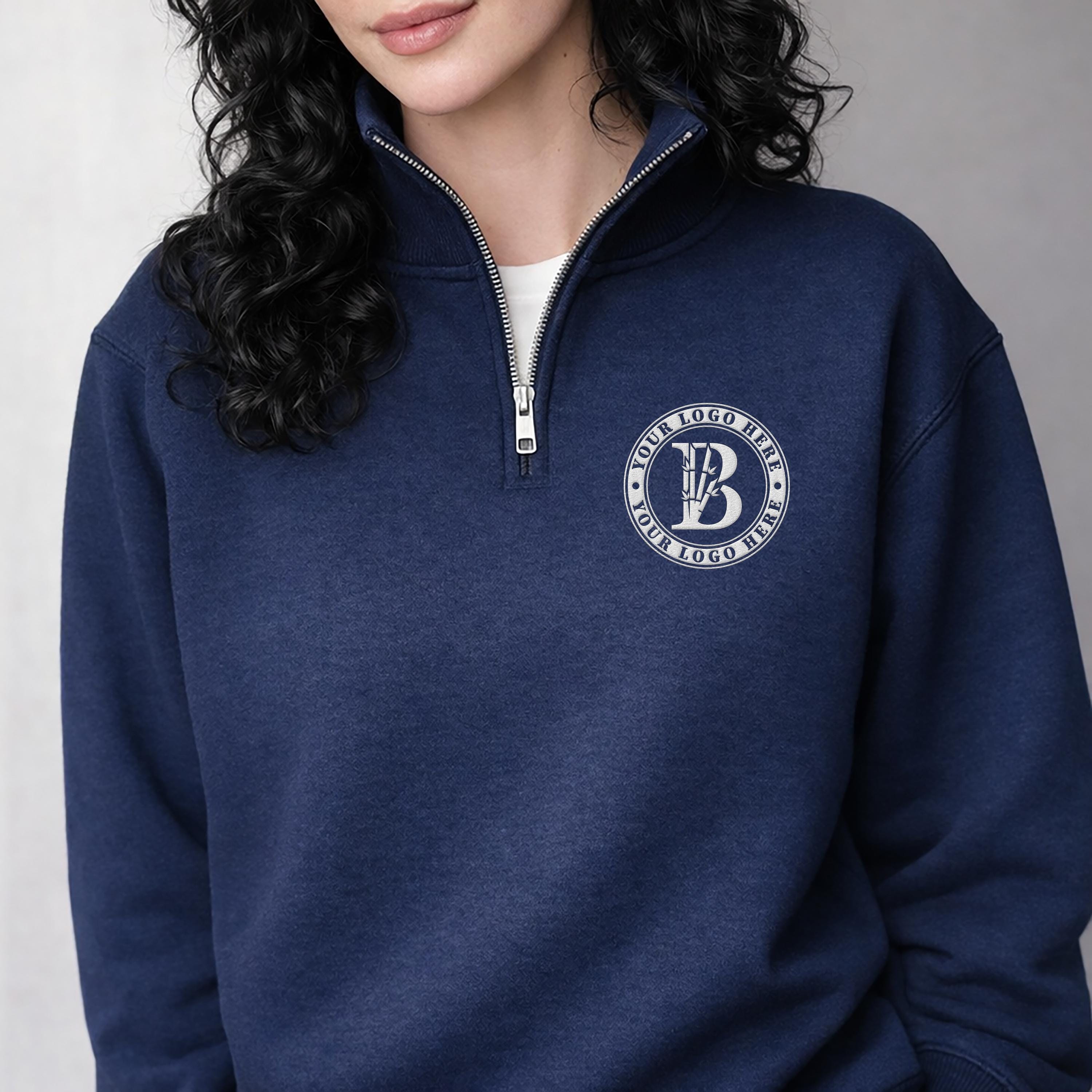 Embroidered Custom Logo Quarter Zip Sweatshirt, Personalized Logo Zip ...