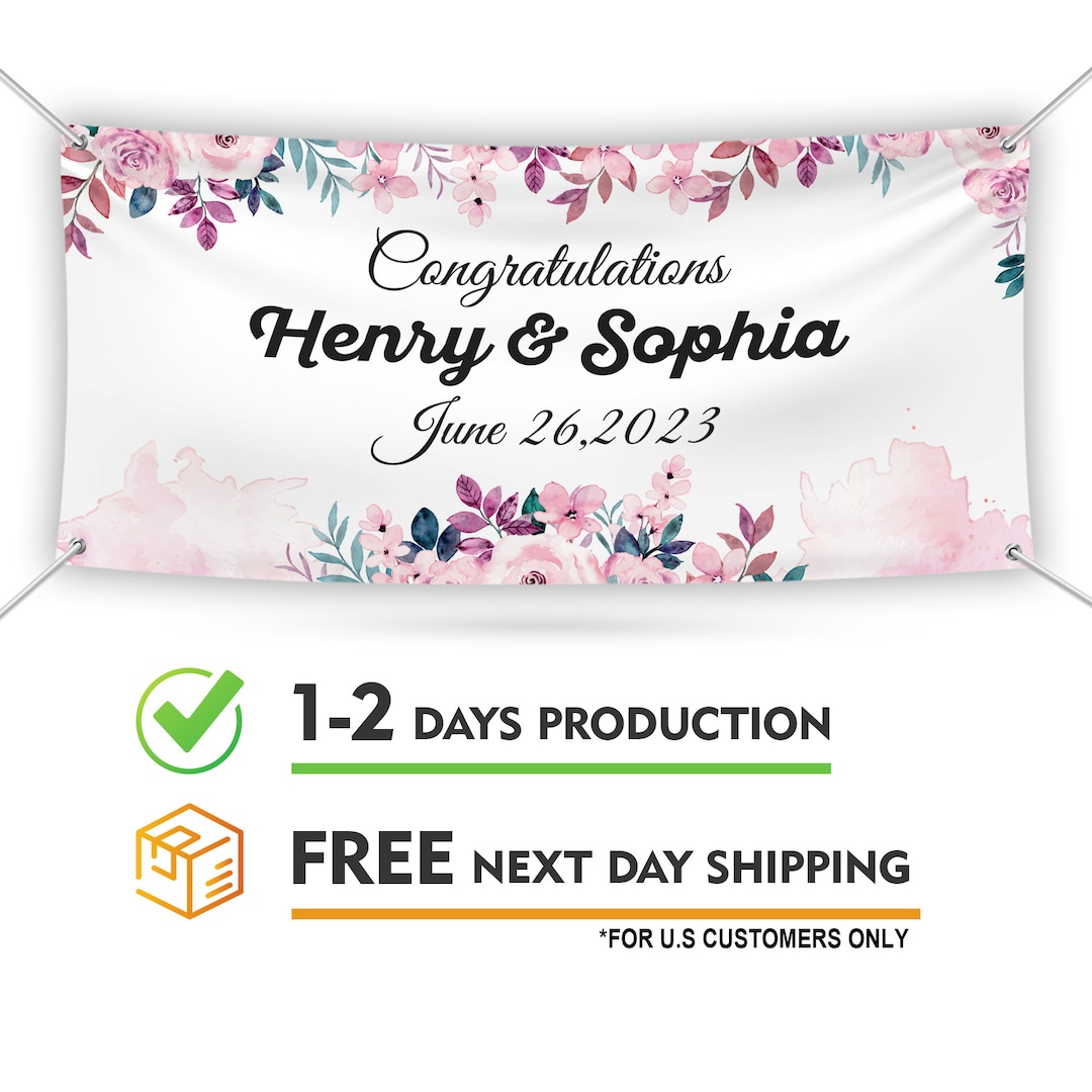 Congratulations Banner Sign Personalized 13 Oz Custom Floral Wedding ...