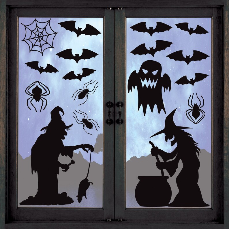 18pcs Halloween Decorations Window Cling Vinyl Stickers, Scary Witch ...