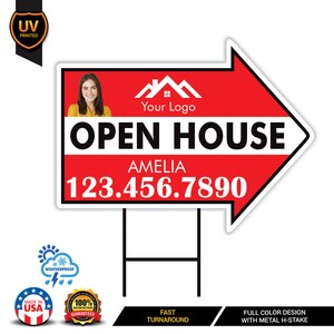 Custom Open House Arrow Yard Sign 18" X 24", 2 Sided Add Your Text ...