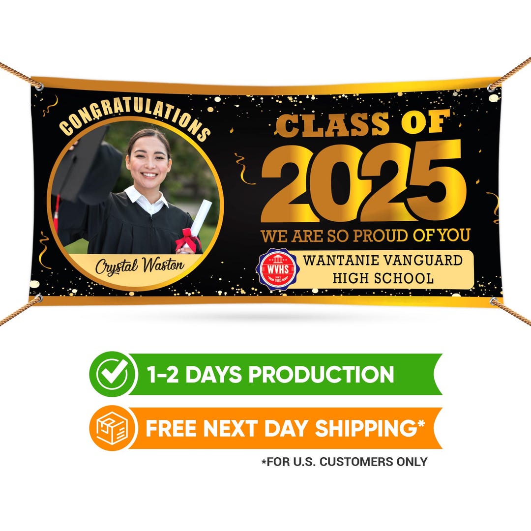 Graduation 2025 Personalized Banner Sign With Photo - 13 Oz Heavy Duty ...