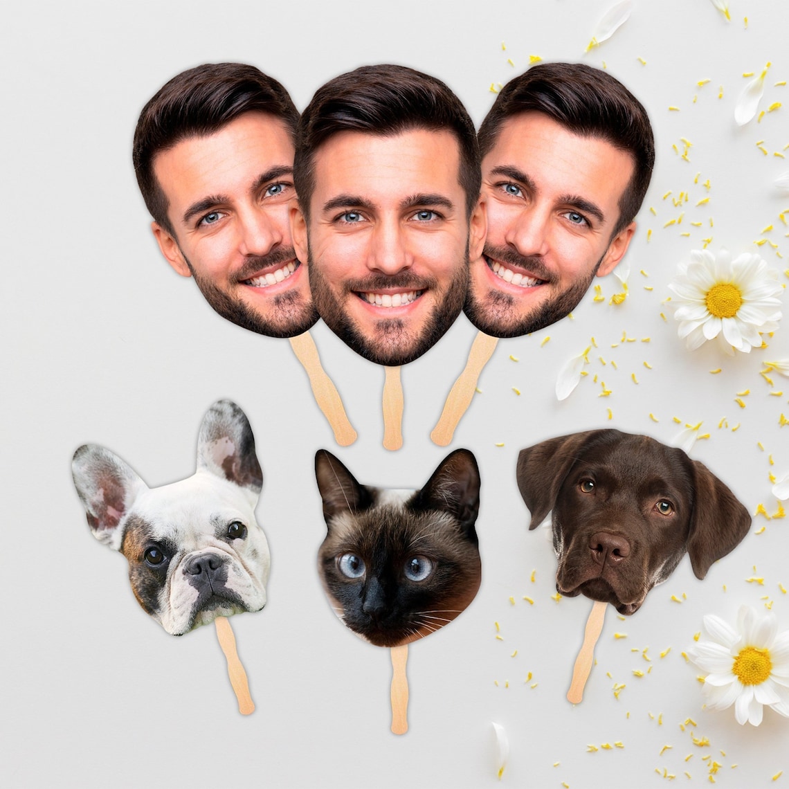 Custom Face Fans With Wooden Handle Wedding Heads - Etsy