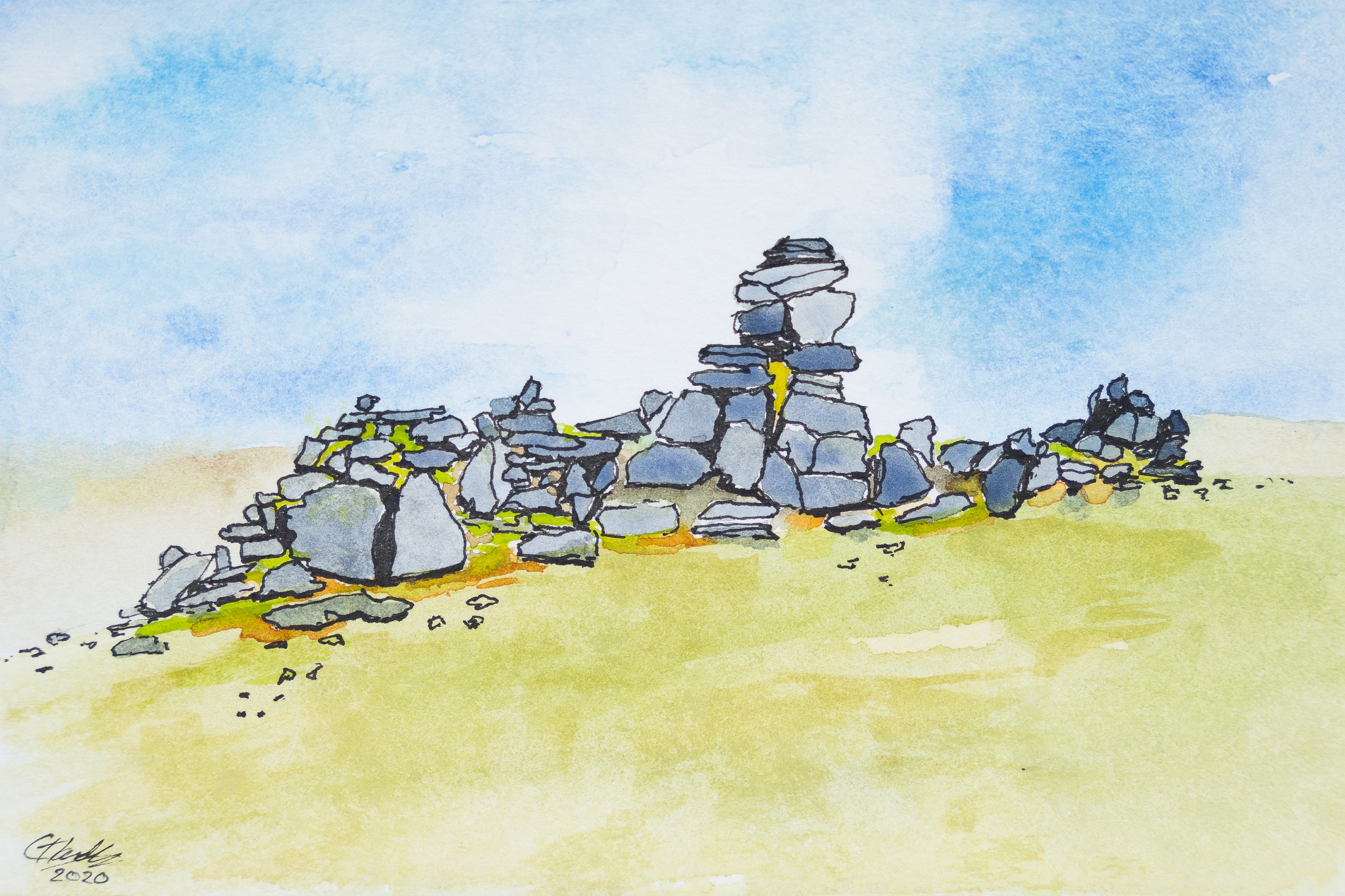 Watercolour and Ink Dartmoor Tor - Etsy