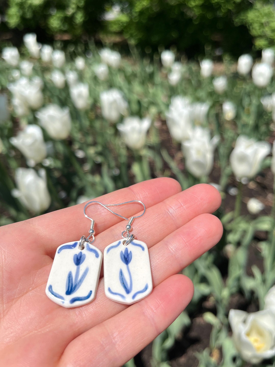 Tulip Earrings Delft Blue | Ceramic Jewelry - Etsy