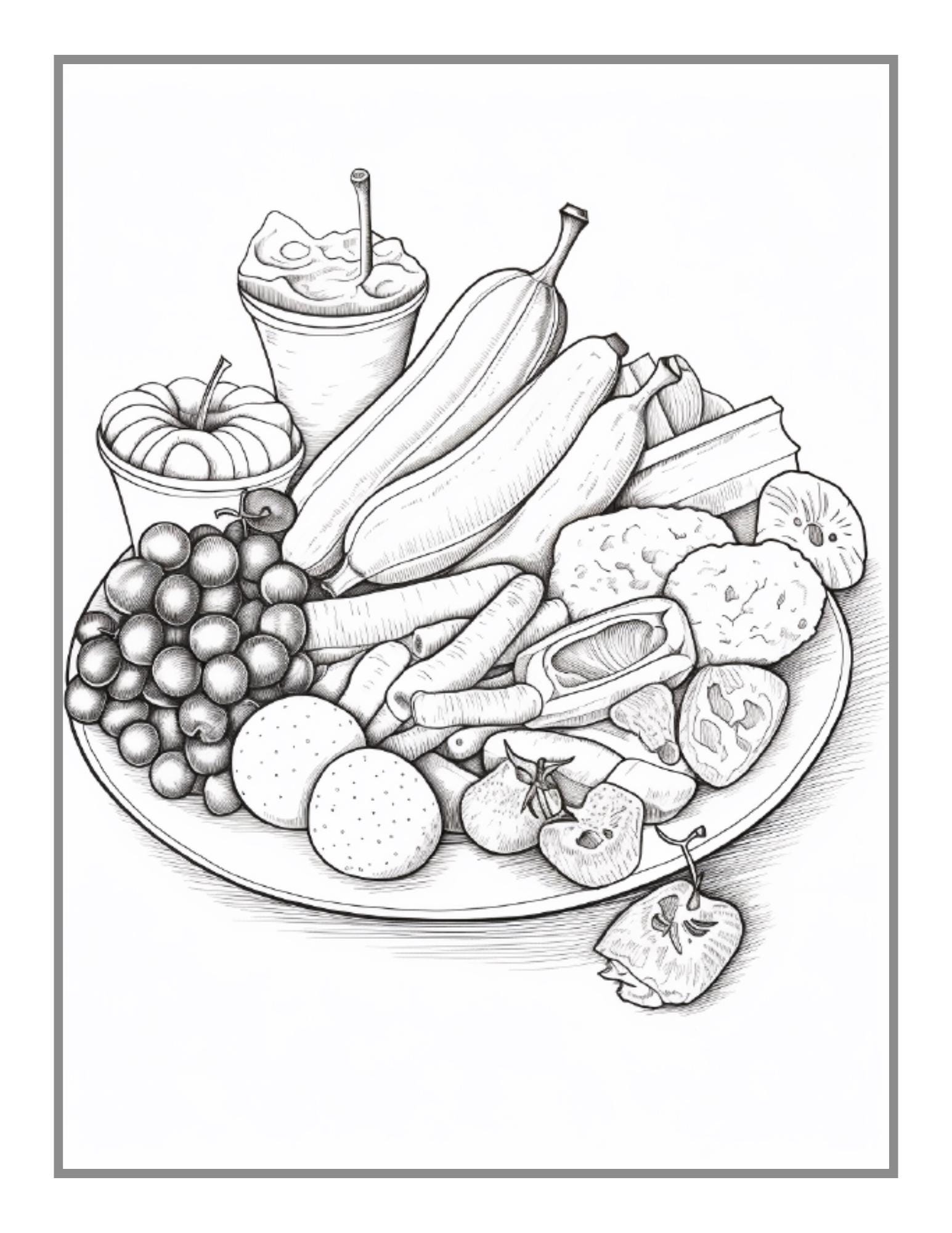 50 Pages Bold and Easy Food Coloring Book Gift for Adults Kids Men ...