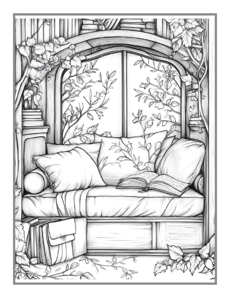50 Pages Interior Design Cute Cozy Room Coloring Book Birthday Gift for ...