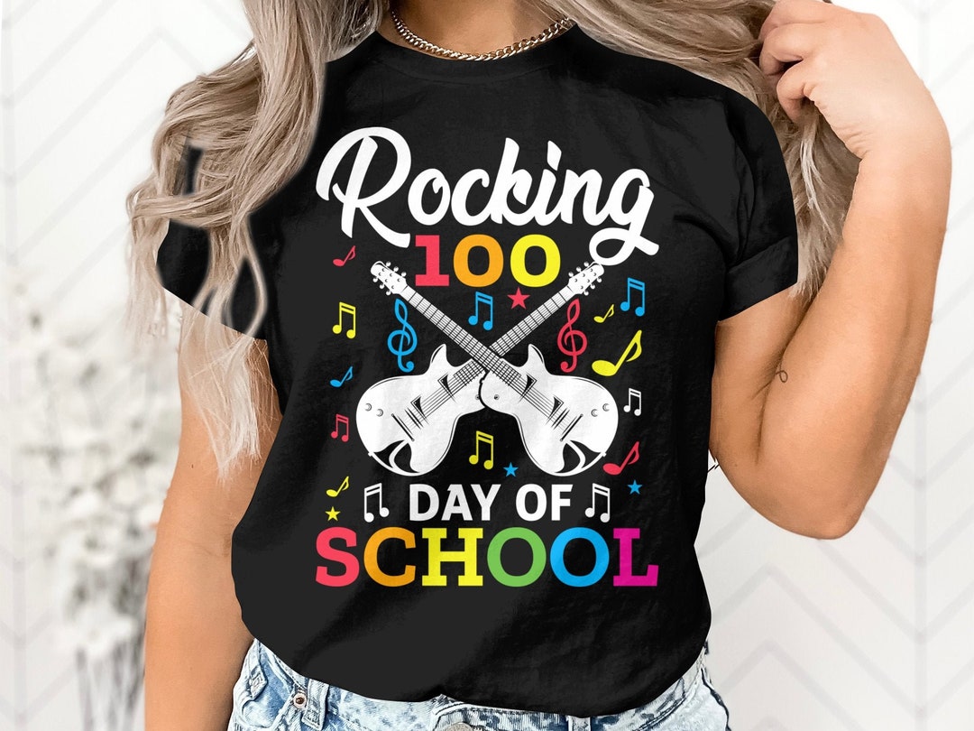 Rocking 100 Days of School Music Gift Item Guitar Graphic T-shirt Funny ...