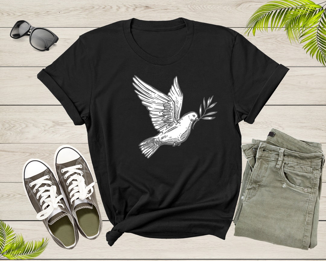 Flying White Dove Pigeon Bird With Olive Branch Peace Symbol T-shirt ...
