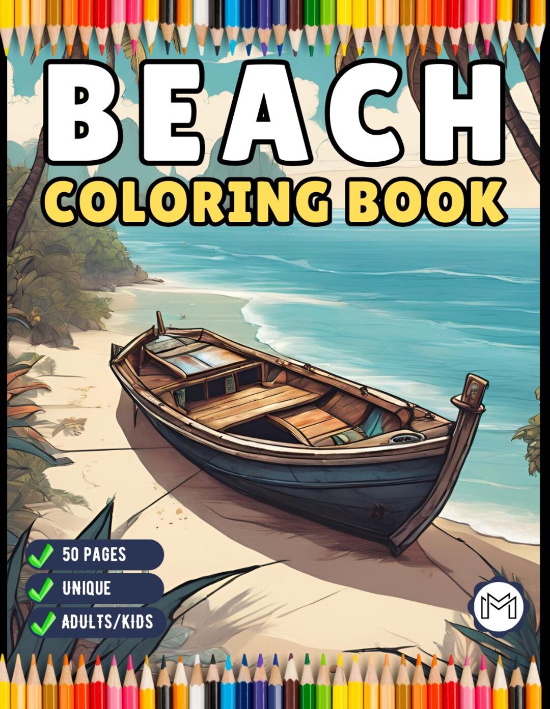 50 Pages Tropical Beach Homes Coloring Book Birthday Holiday Gift for ...