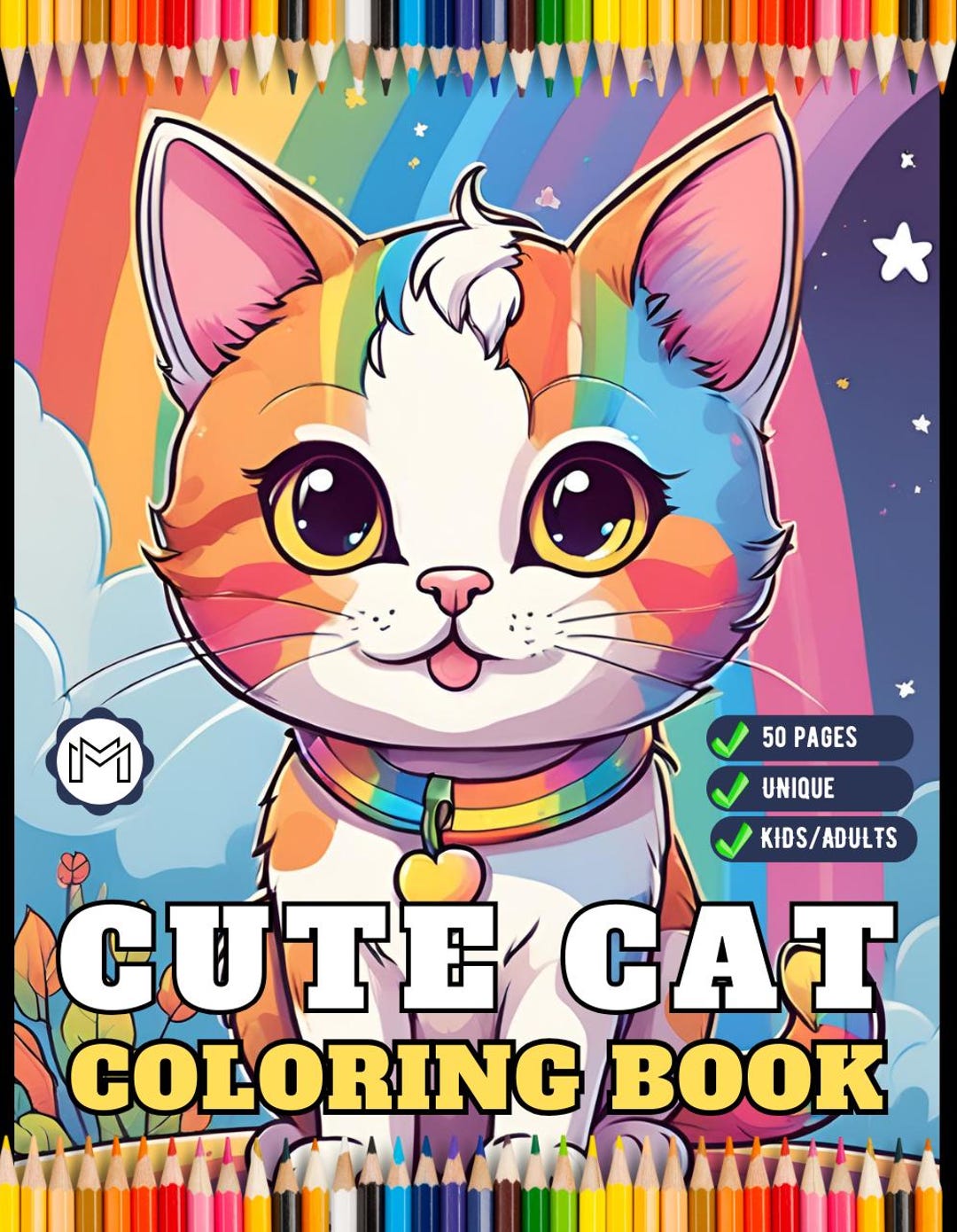 50 Pages Cute Cozy Cat Kitten Kitty Coloring Book Gift for Cat Lover ...