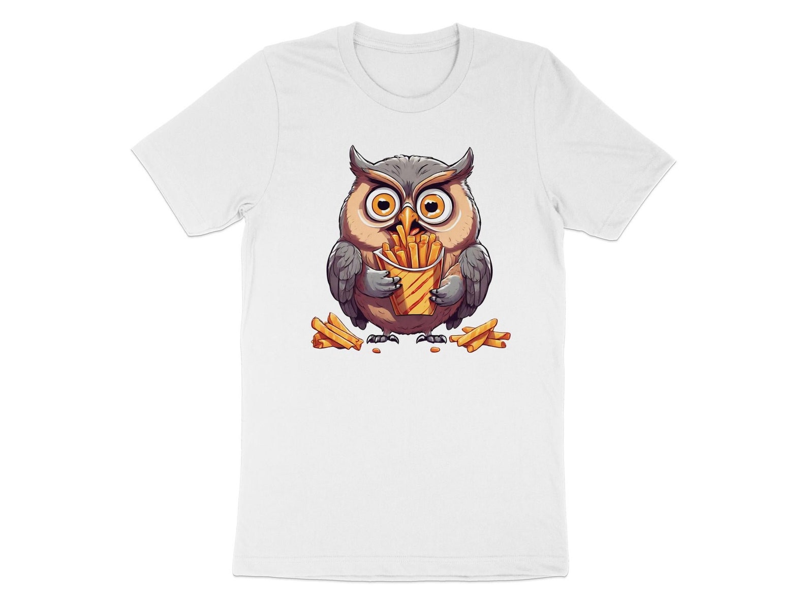 Funny French Fries Lover Owl Eating Fast Food Foodie Gift T-shirt Cool ...