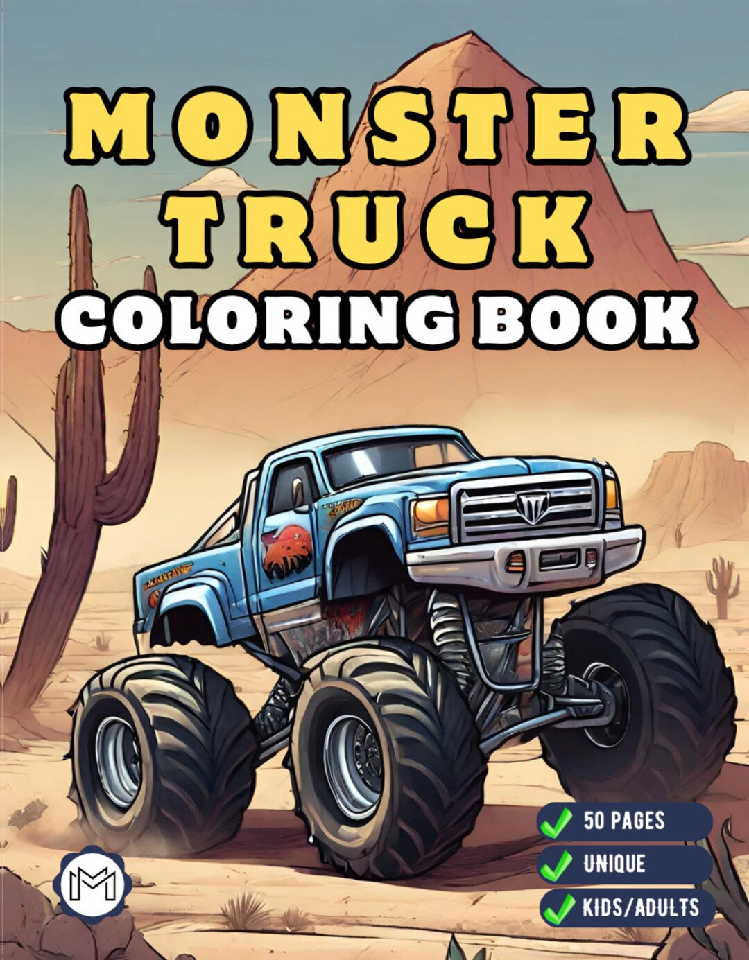 Monster Truck Coloring Book for Kids Children and Adults 50 Pages ...