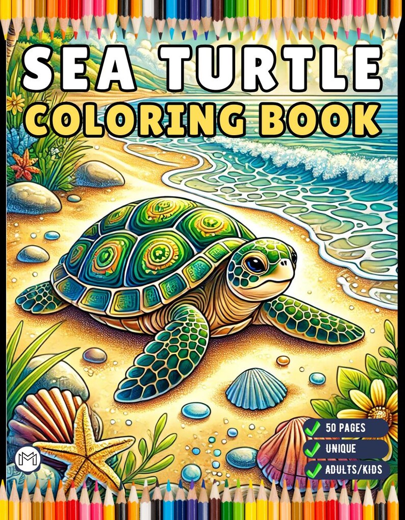 50 Pages Cute Sea Turtle Coloring Book Gift for Adults Kids Men Women ...