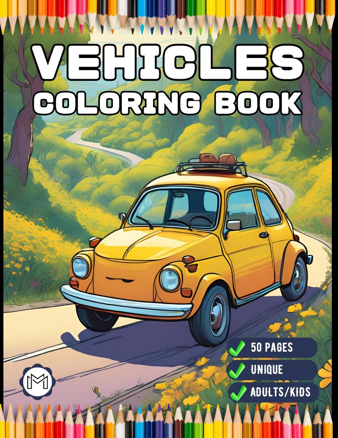 50 Pages Cute Vehicles Cars Coloring Book Gift for Adults Kids Men ...