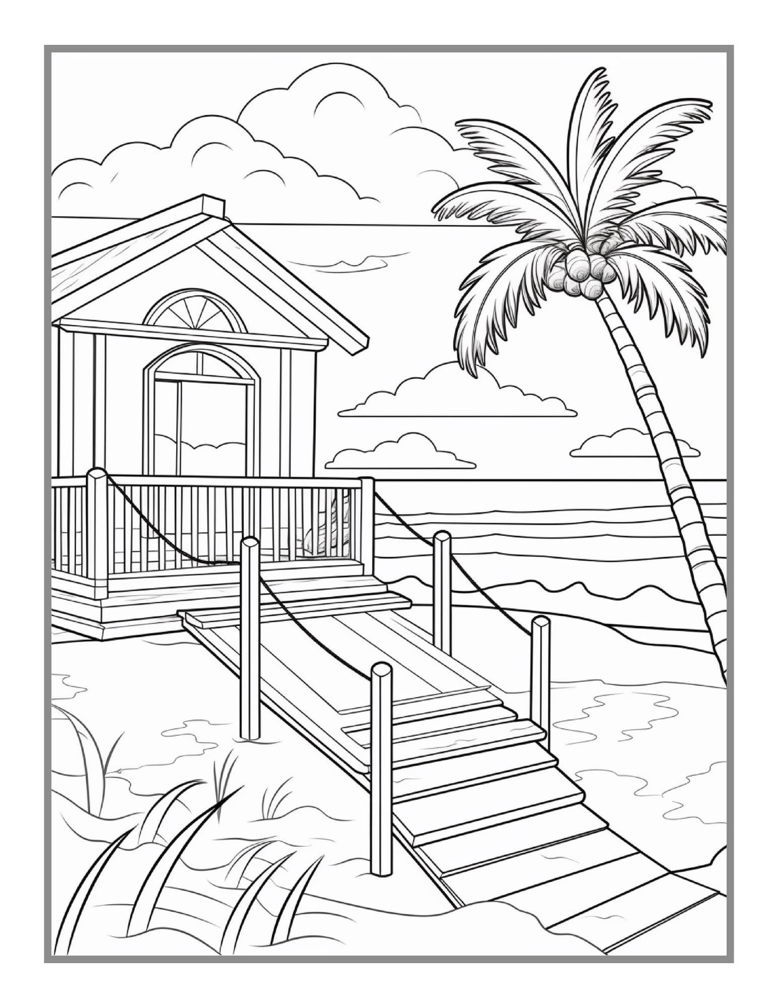 50 Pages Tropical Beach Homes Coloring Book Birthday Holiday Gift ...