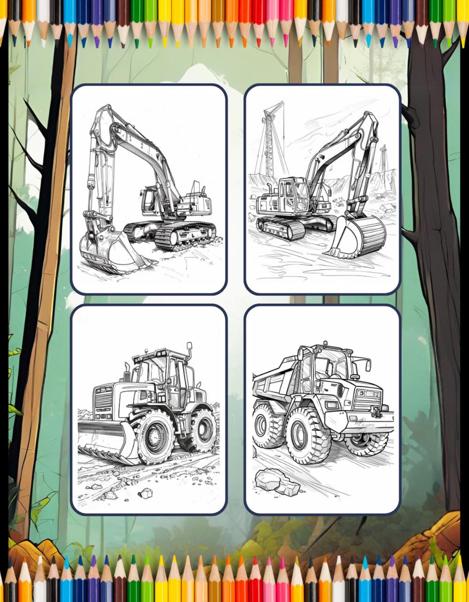 50 Pages Construction Vehicle Coloring Book Gift for Men Women Adults ...