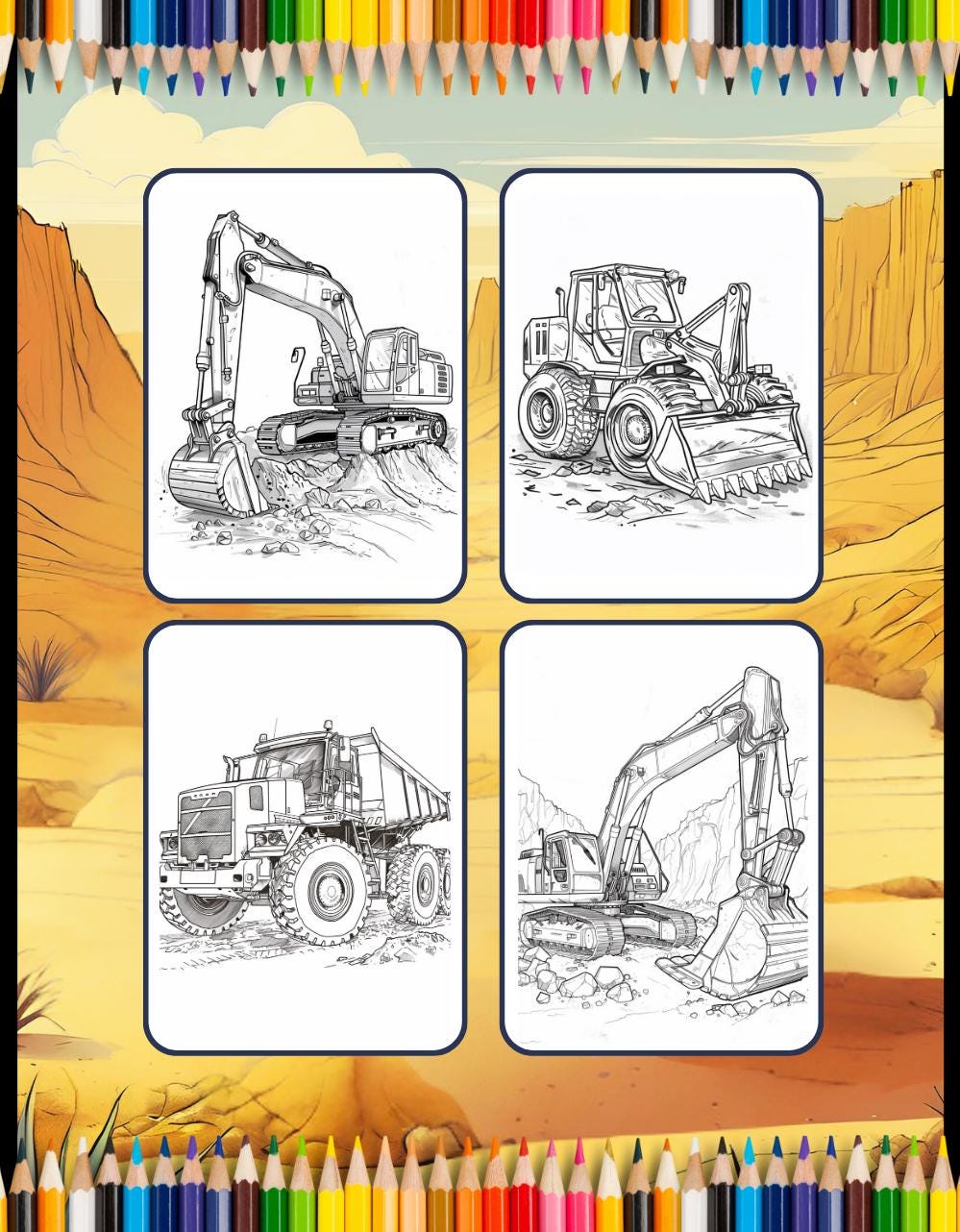 50 Pages Construction Vehicle Coloring Book Gift for Men Women Adults ...
