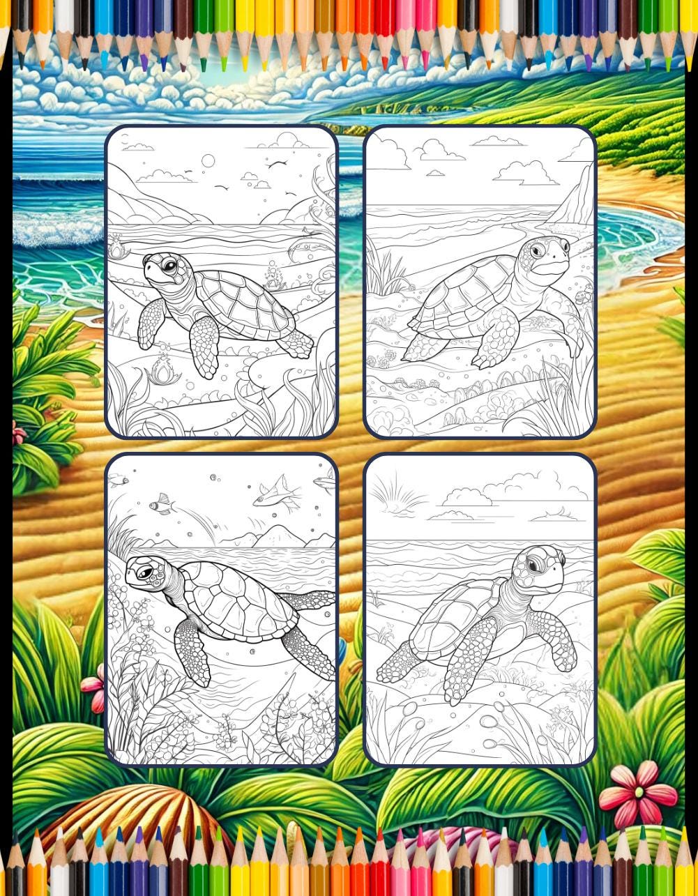 50 Pages Cute Sea Turtle Coloring Book Gift for Adults Kids Men Women ...