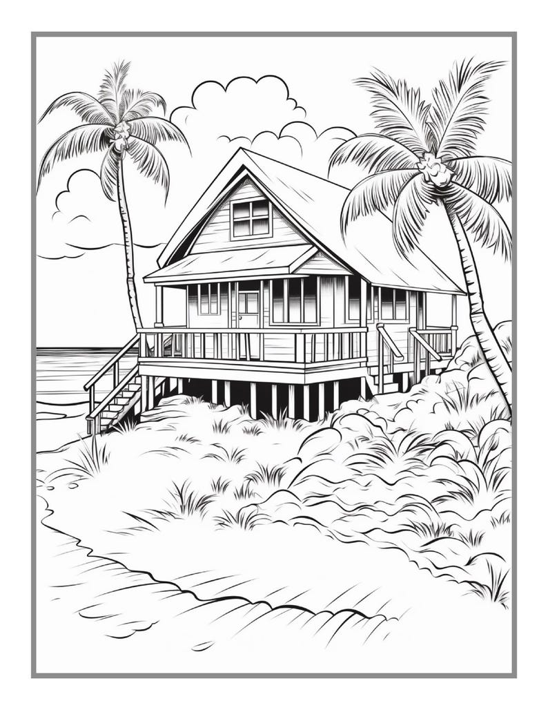 50 Pages Tropical Beach Homes Coloring Book Birthday Holiday Gift ...