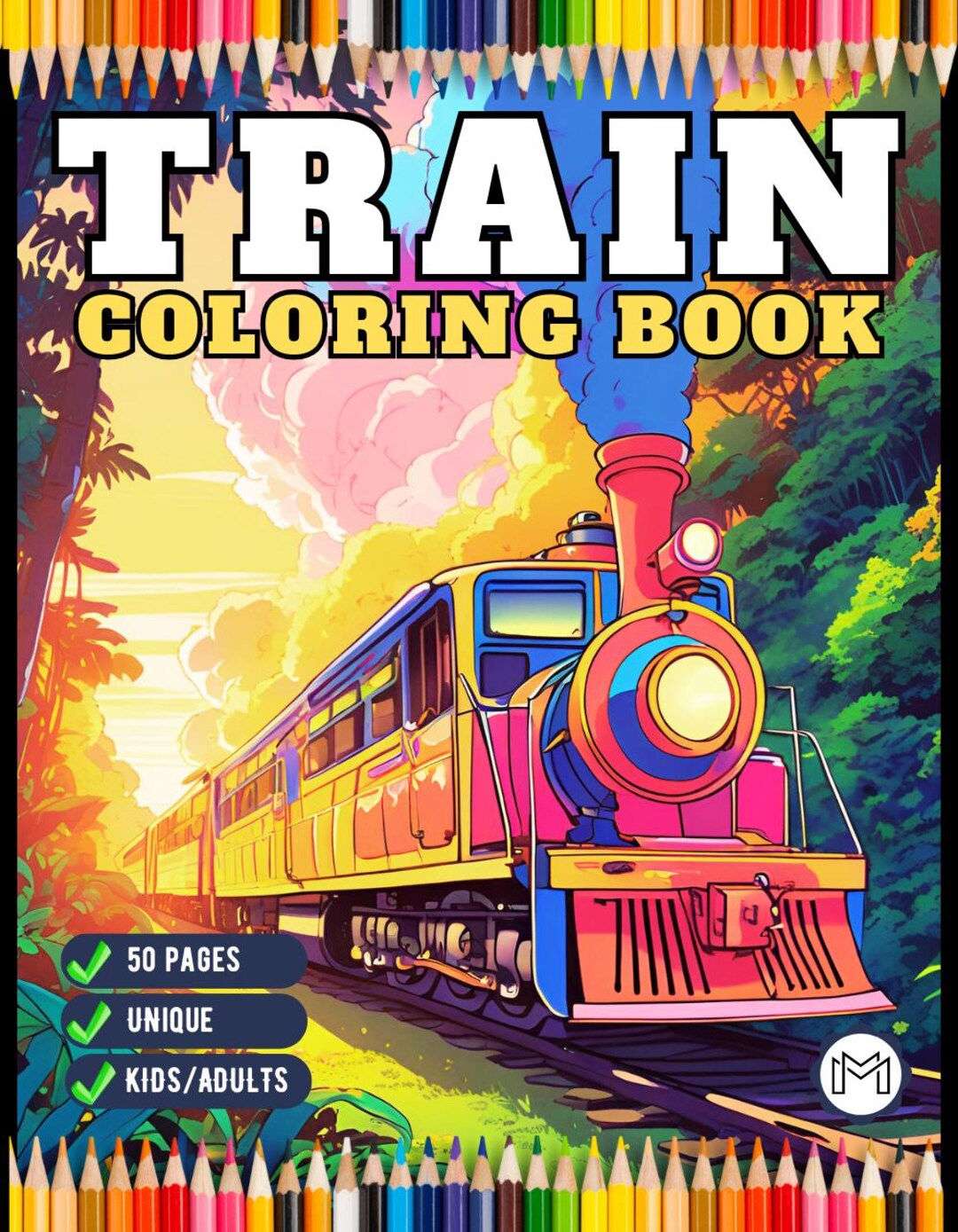 Train Locomotive Enthusiasts Coloring Book Gift for Adults Kids Boys ...
