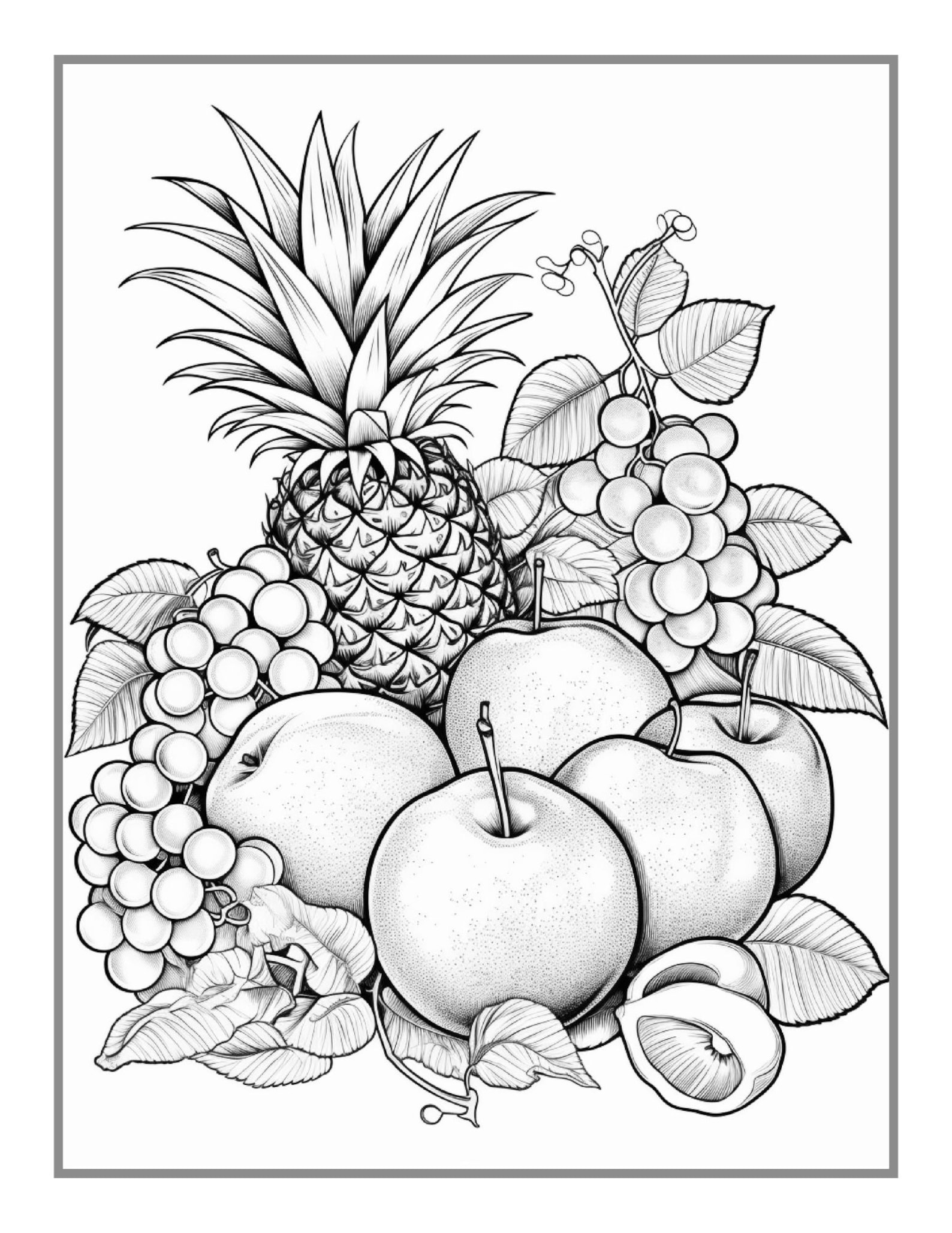 50 Pages Fruit Vegetable Coloring Book for Adults Kids Men Women Kids ...